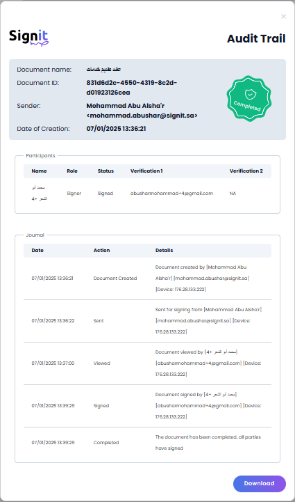 What is a document audit trail?