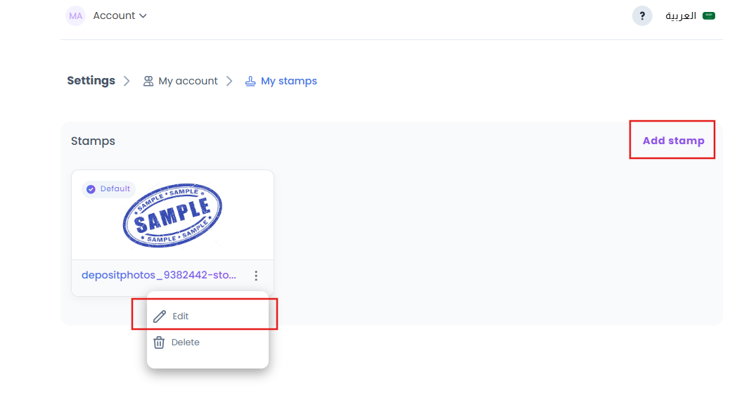 How to edit or delete an existing stamp